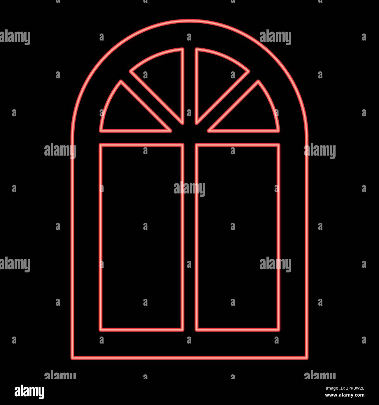 Neon window frame semi-round at the top Arch window red color vector ...