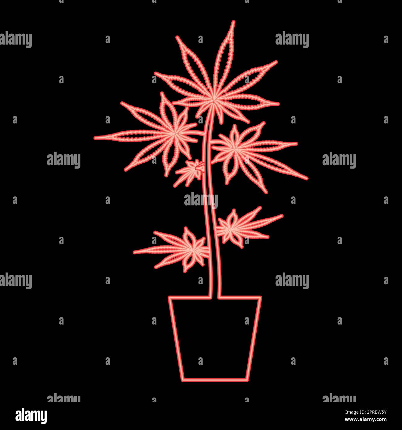 Neon pot of marijuana Cannabic in pot Hemp red color vector ...