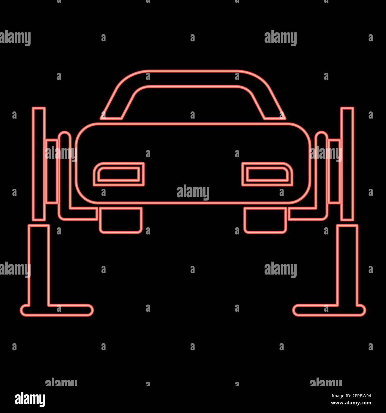 Neon car lift Car repair Service concept Car on fix lift Car lifted on ...