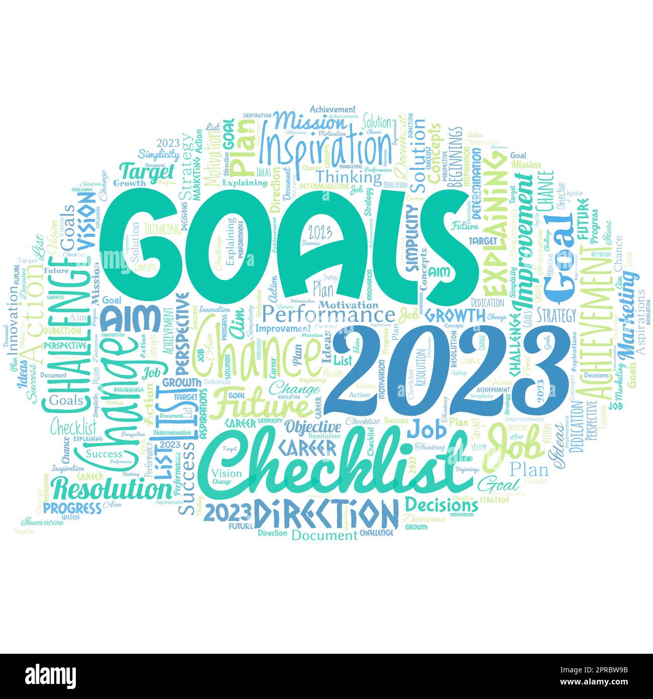 Big word cloud in the shape of dialog box with words goals 2023 ...