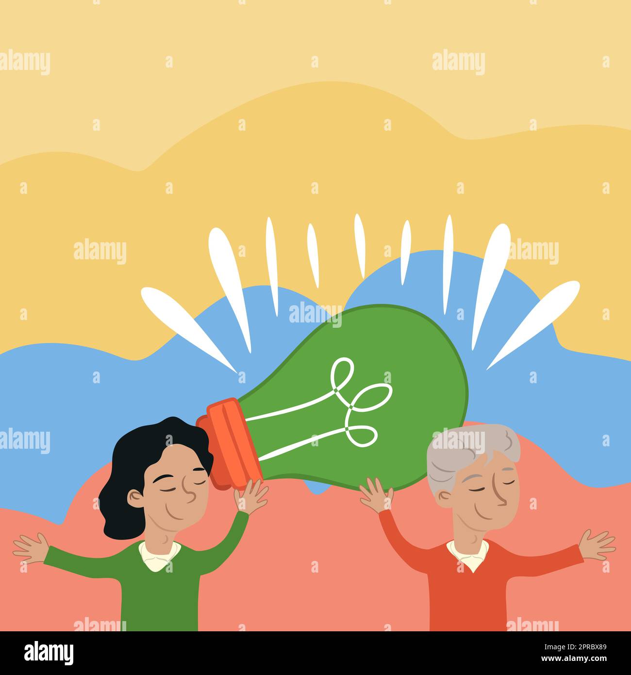 Two Colleagues Holding Lamp Presenting New Achievement Reached ...