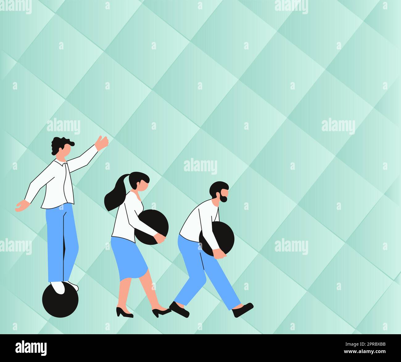 Illustration Of Group Bringing Their Own Heavy Sphere Together. People ...