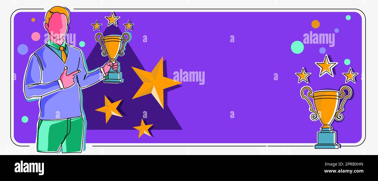 Businessman in suit pointing finger holding trophy cheering reaching ...