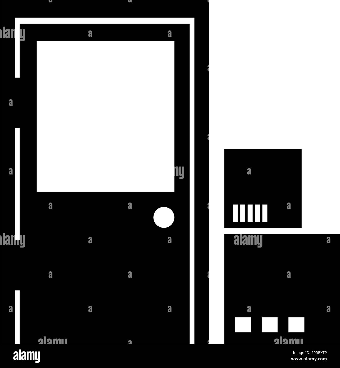 Courier Door Delivery, Package at Home Doorway. Flat Vector Icon ...