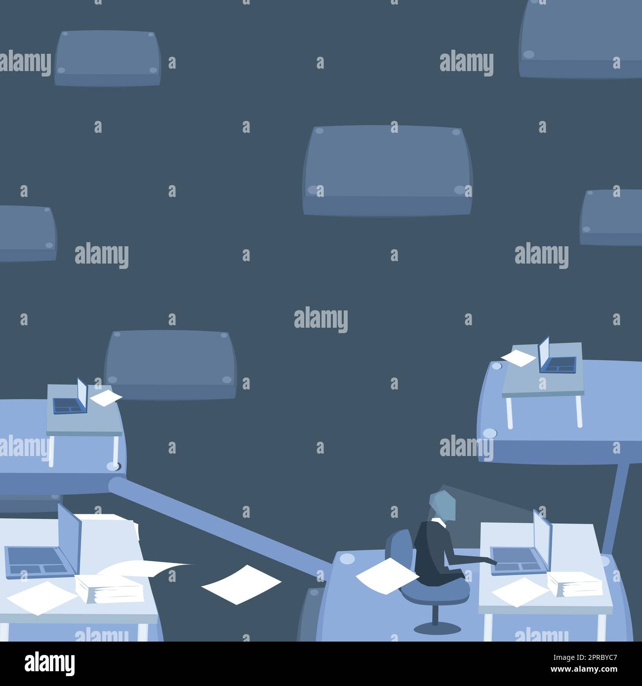 Team leader communicates virtually through computer. Male working over ...