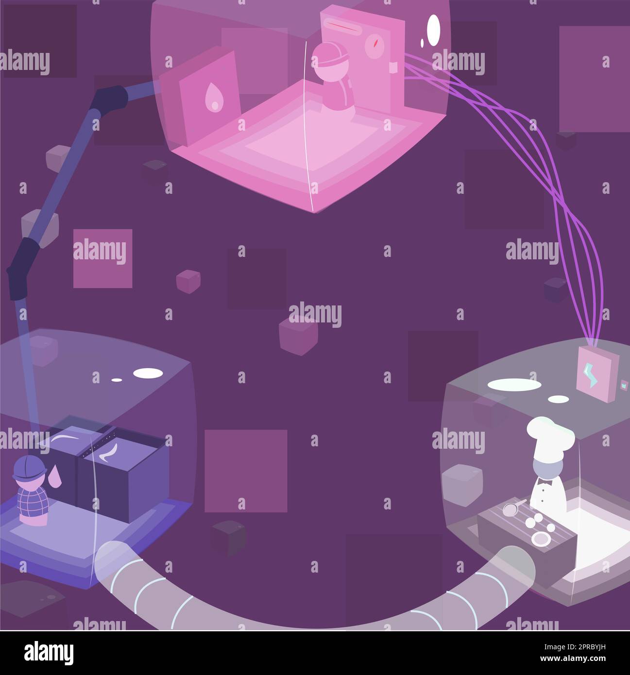 Joined Booths Providing Necessary Workplace Resources. Connected Cubes ...