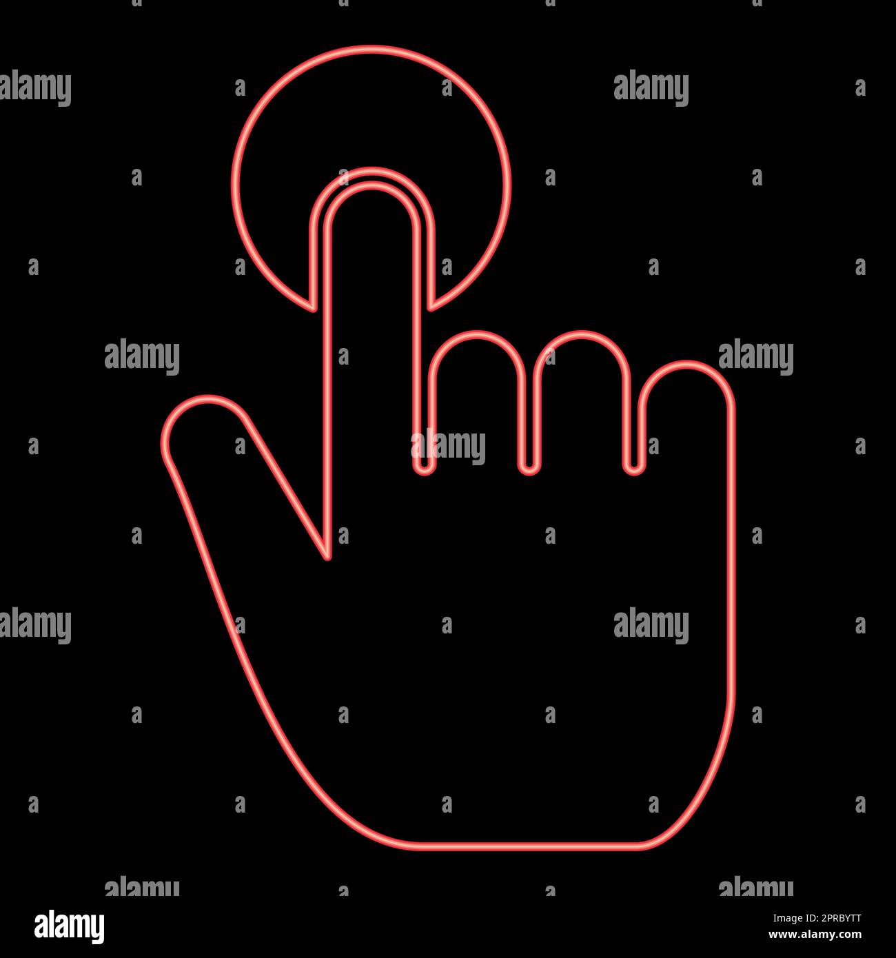 Neon click hand Touch of hand Finger click on screen surface red color ...