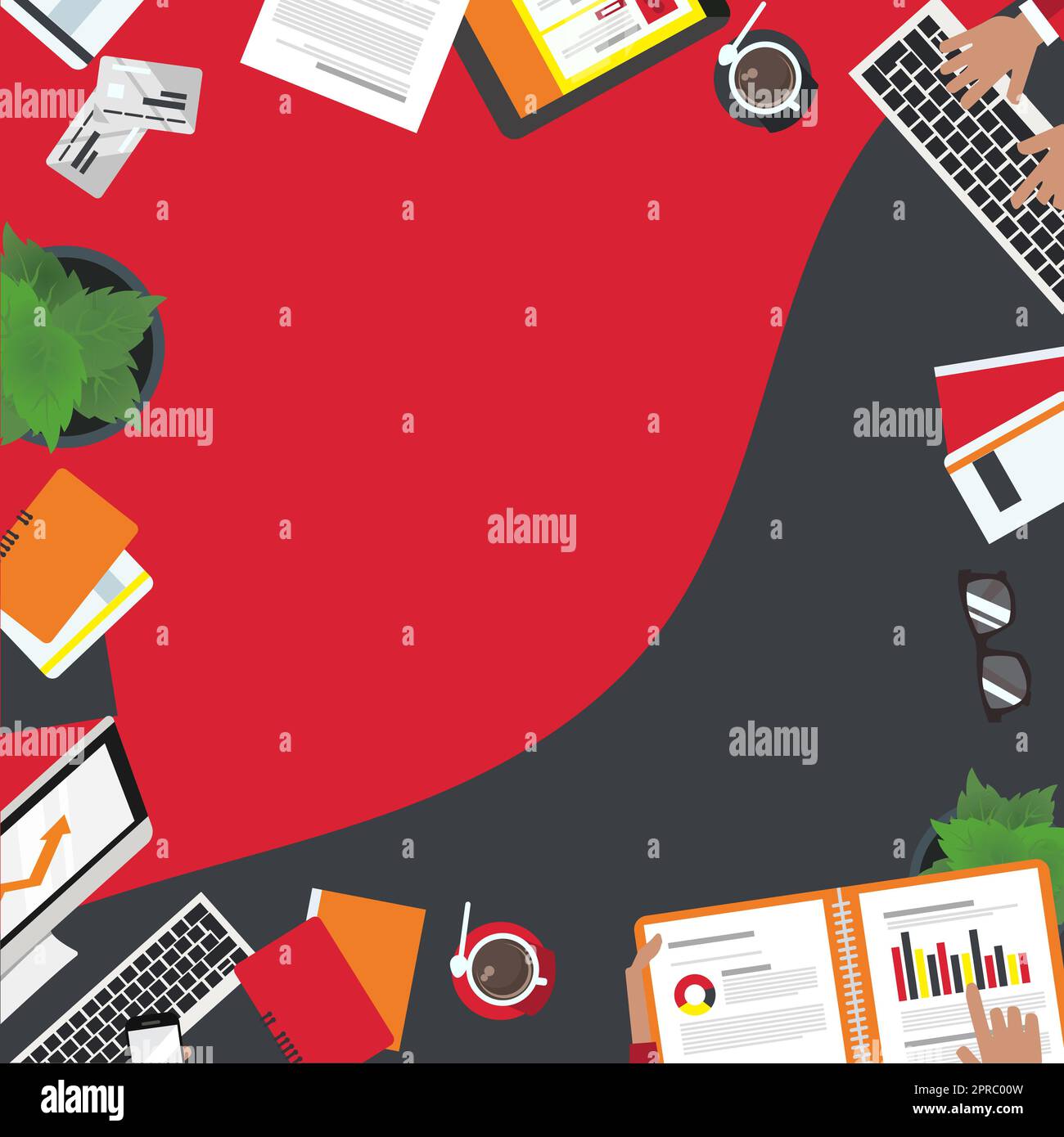 Flat View Work Table With Colagues Preparing Reports And Plans ...