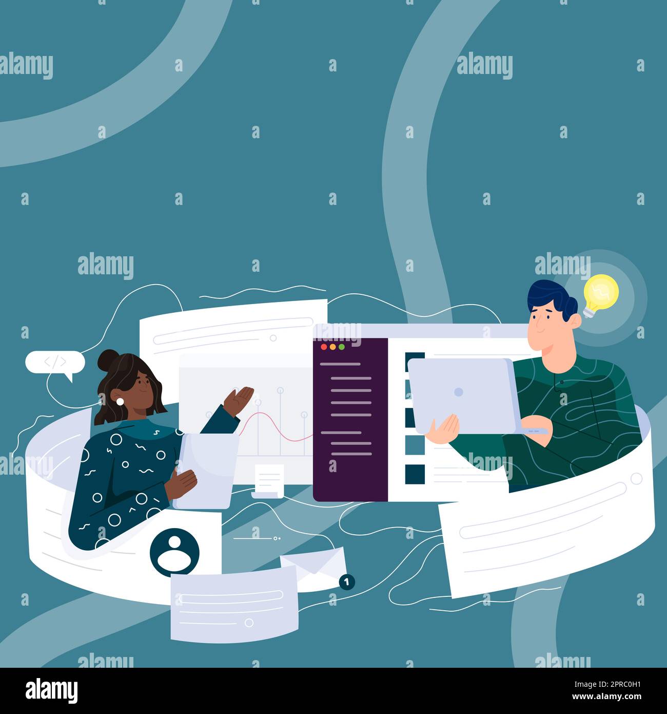 Illustration Of Couple Speaking In Chat Cloud Exchanging Messages ...