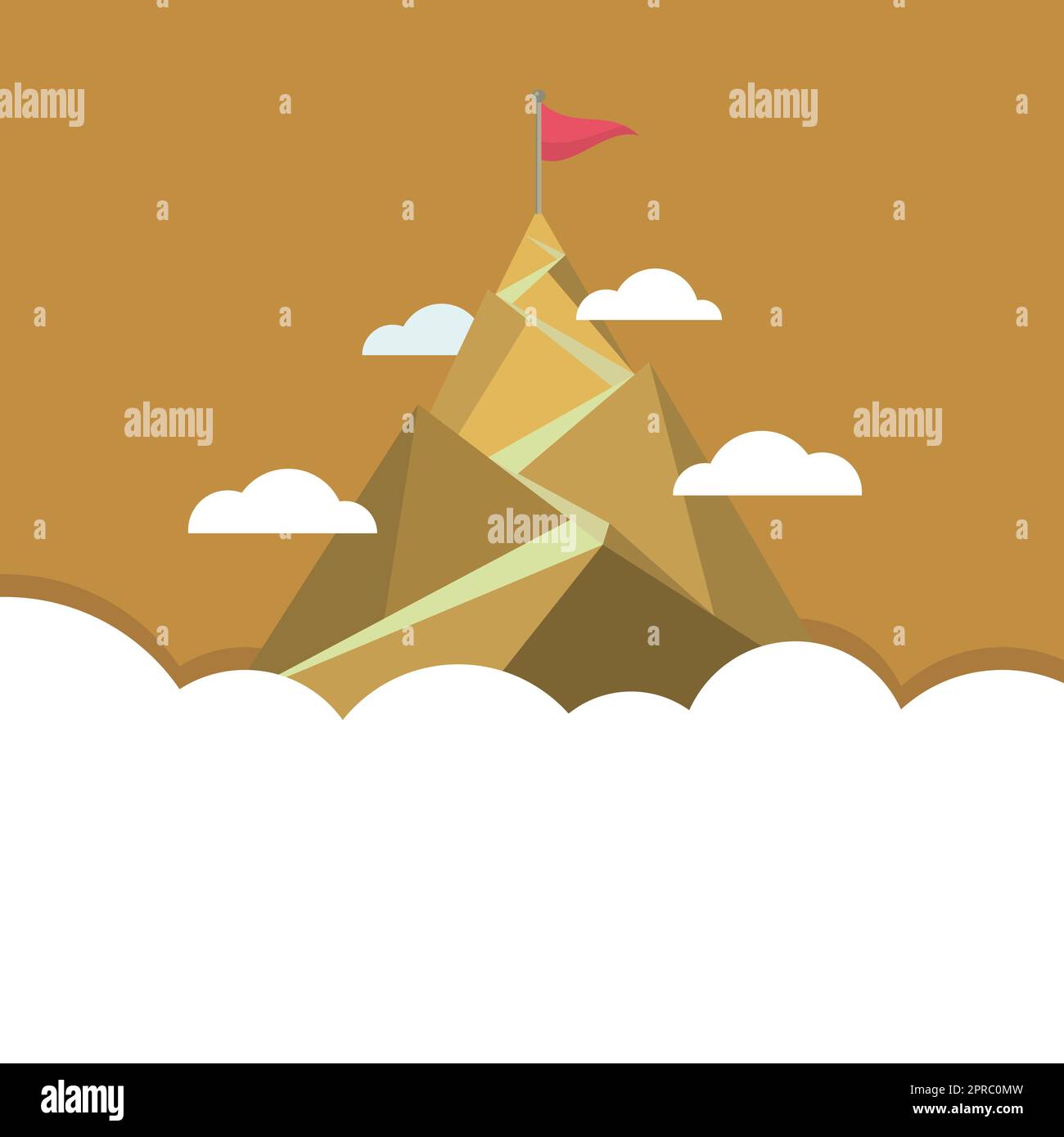 Man On A Mountain Drawing Proud Of His Climbing Success To The Clouds ...