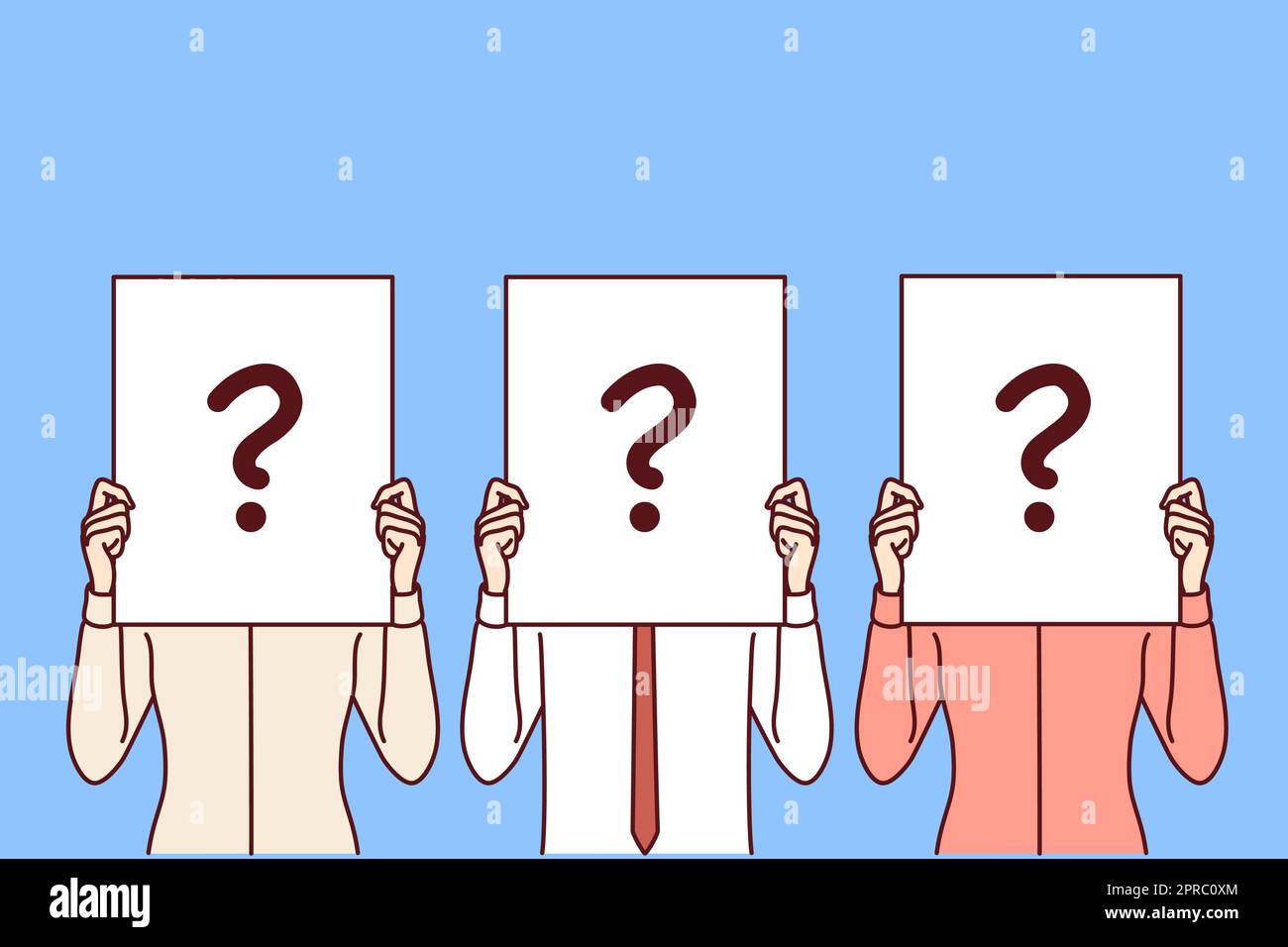 People cover faces with paper with question mark for recruitment ...
