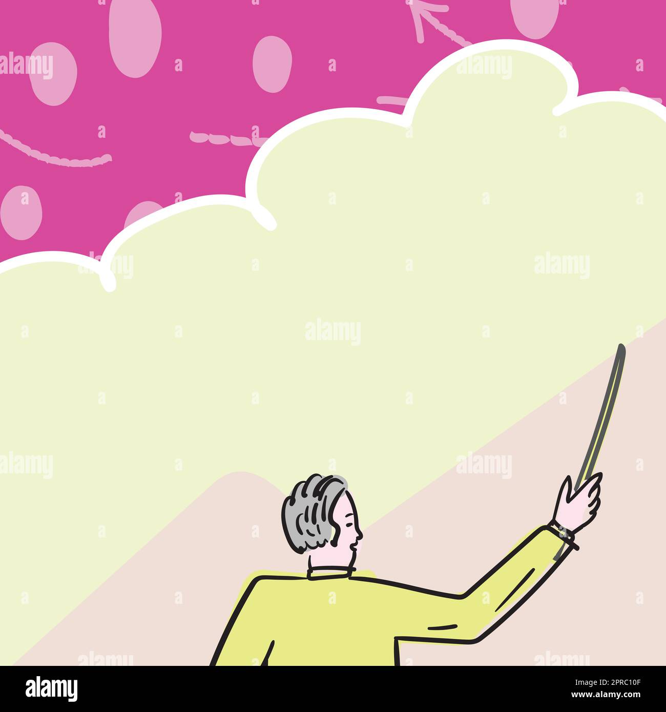 School Instructor Drawing Pointing Stick On Empty Whiteboard With Cloud ...