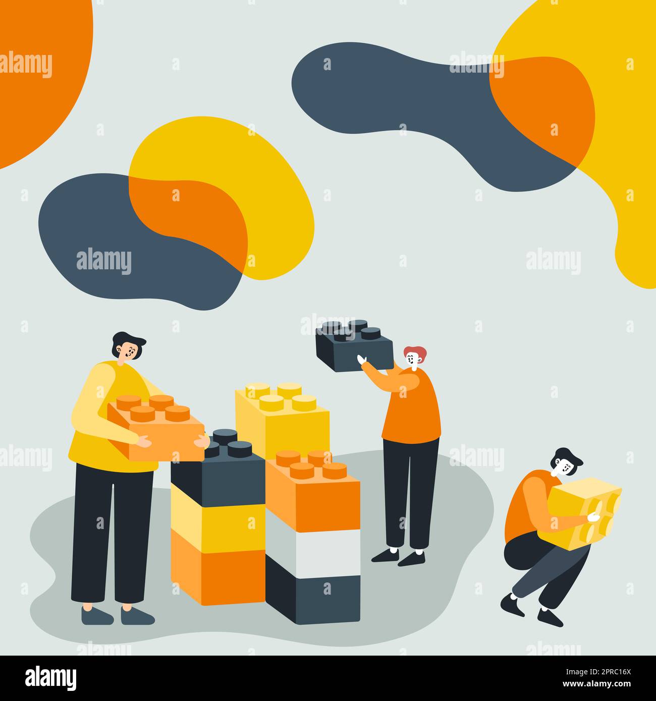 Three Colleagues Having Meeting Displaying Cube Representing Teamwork ...