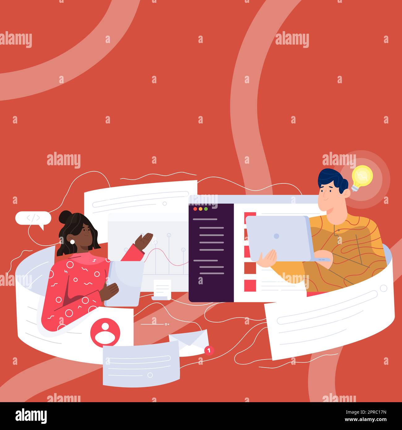 Illustration Of Couple Speaking In Chat Cloud Exchanging Messages ...