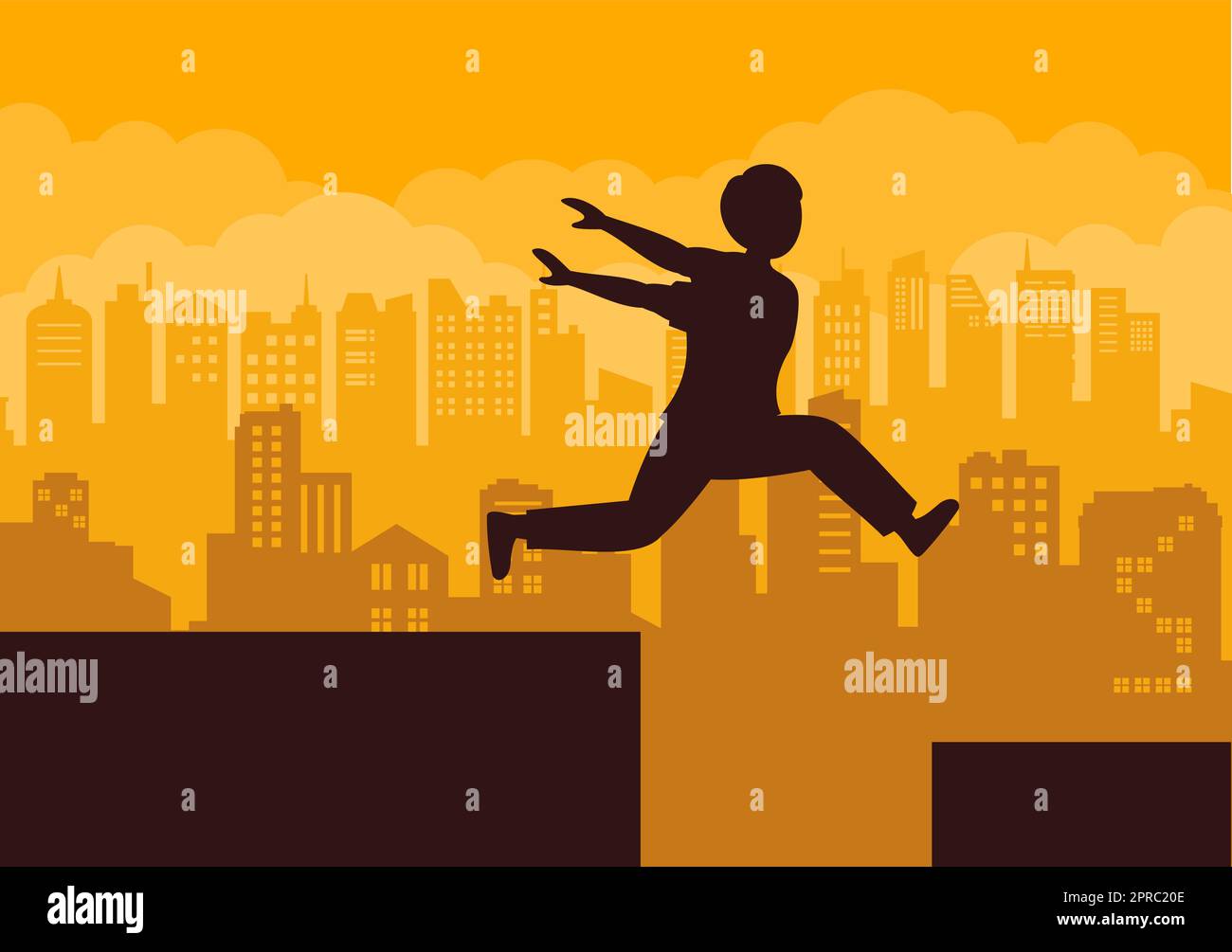 Parkour Sports with Young Men Jumping Over Walls and Barriers in City ...