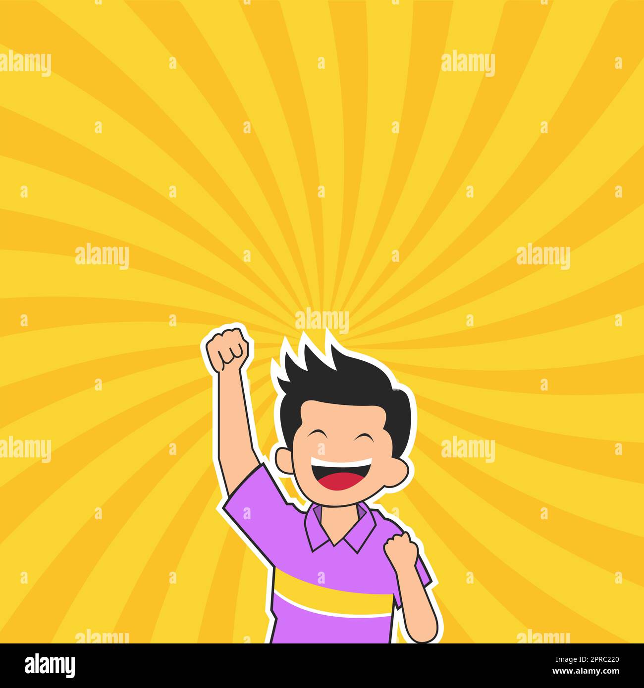 Happy Boy Drawing With Curly Hair Celebrating Success. Cheerful Man ...
