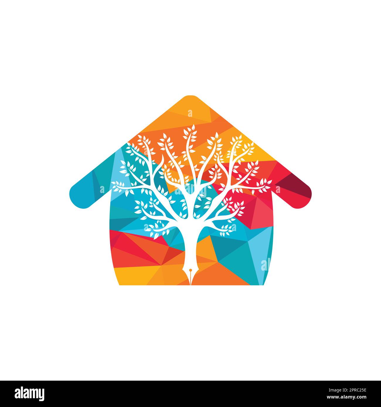 Tree pen vector logo design template. Writer home and nature logo ...