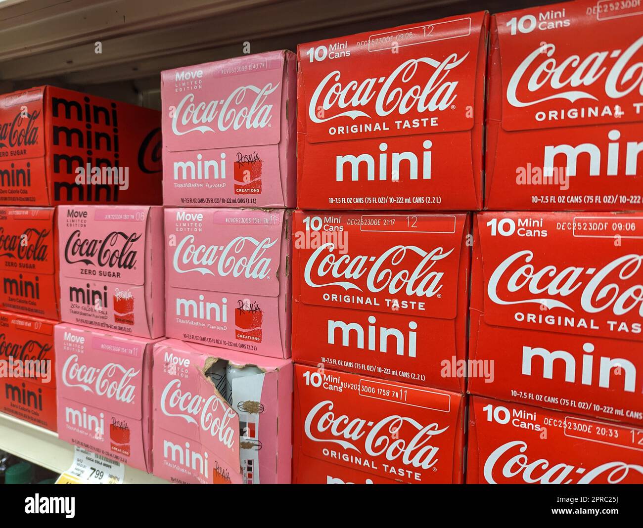 Display of boxes of mini Coke in a grocery store Stock Photo - Alamy