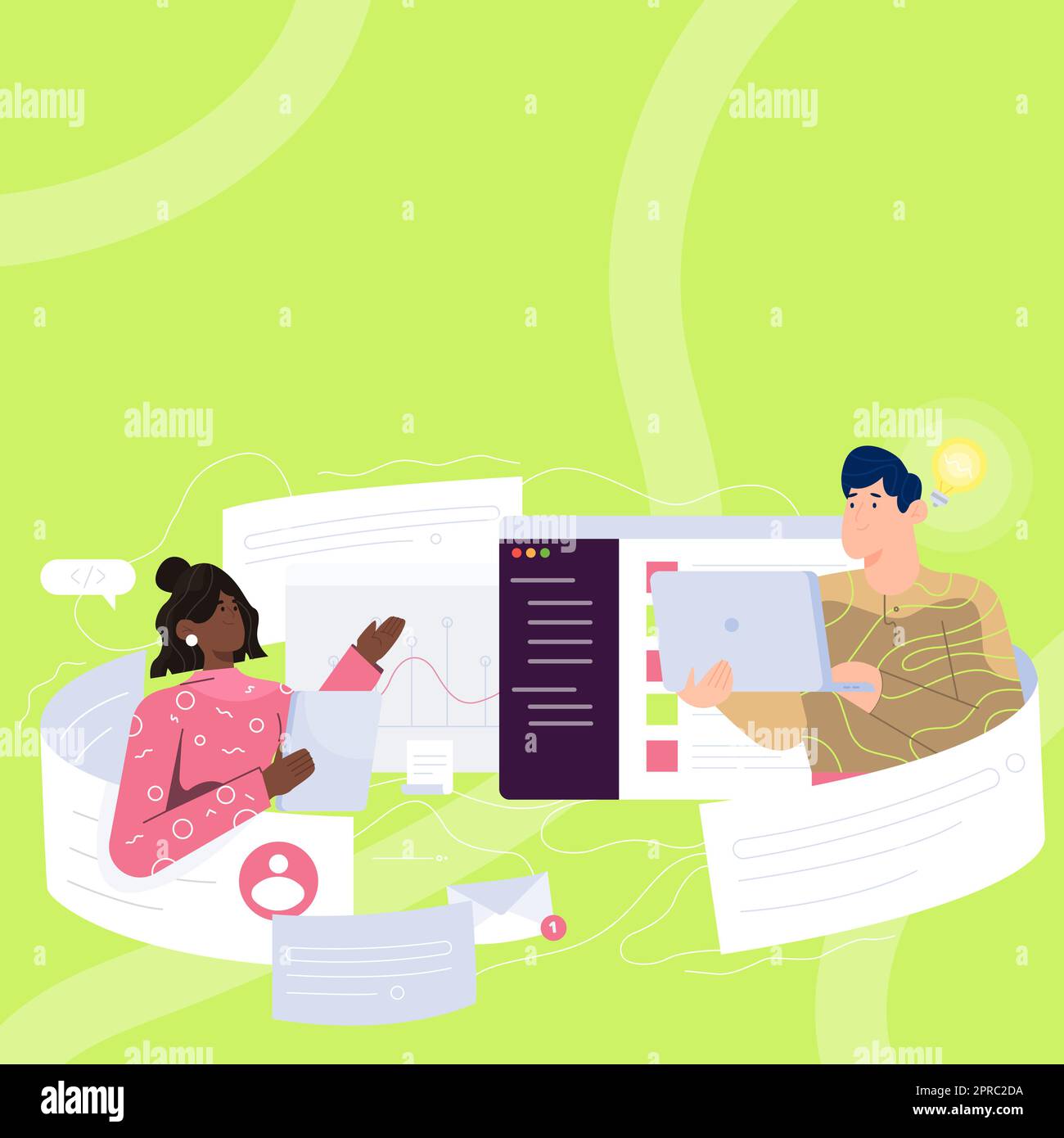Illustration Of Couple Speaking In Chat Cloud Exchanging Messages ...
