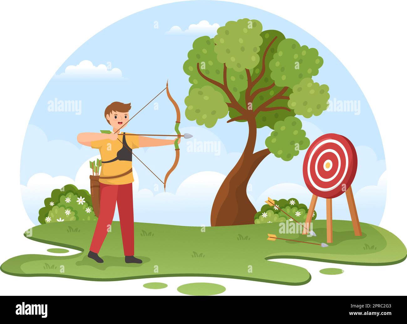 Archery Sport with Bow and Arrow Pointing at Target for Outdoor ...