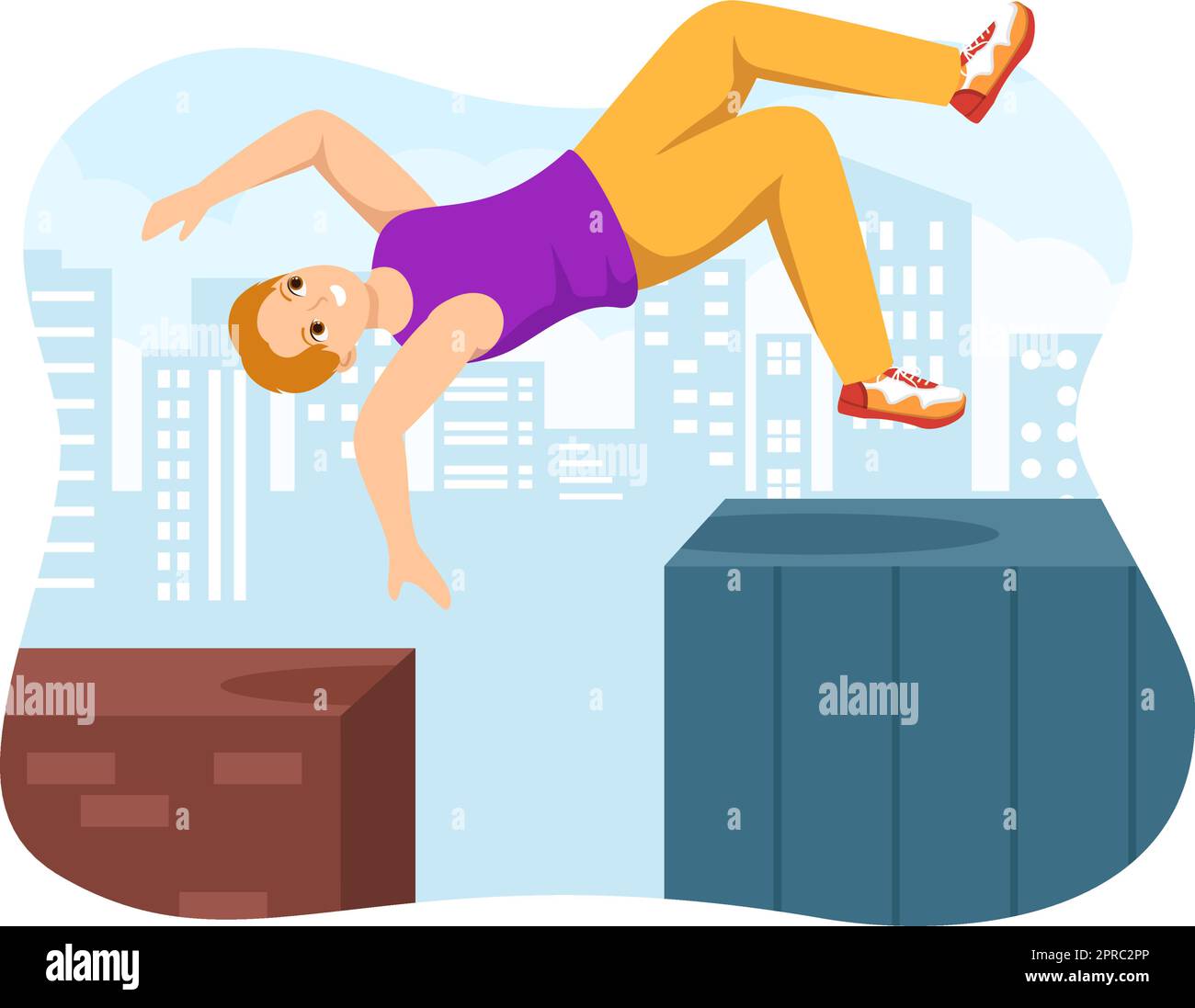 Parkour Sports with Young Men Jumping Over Walls and Barriers in City ...