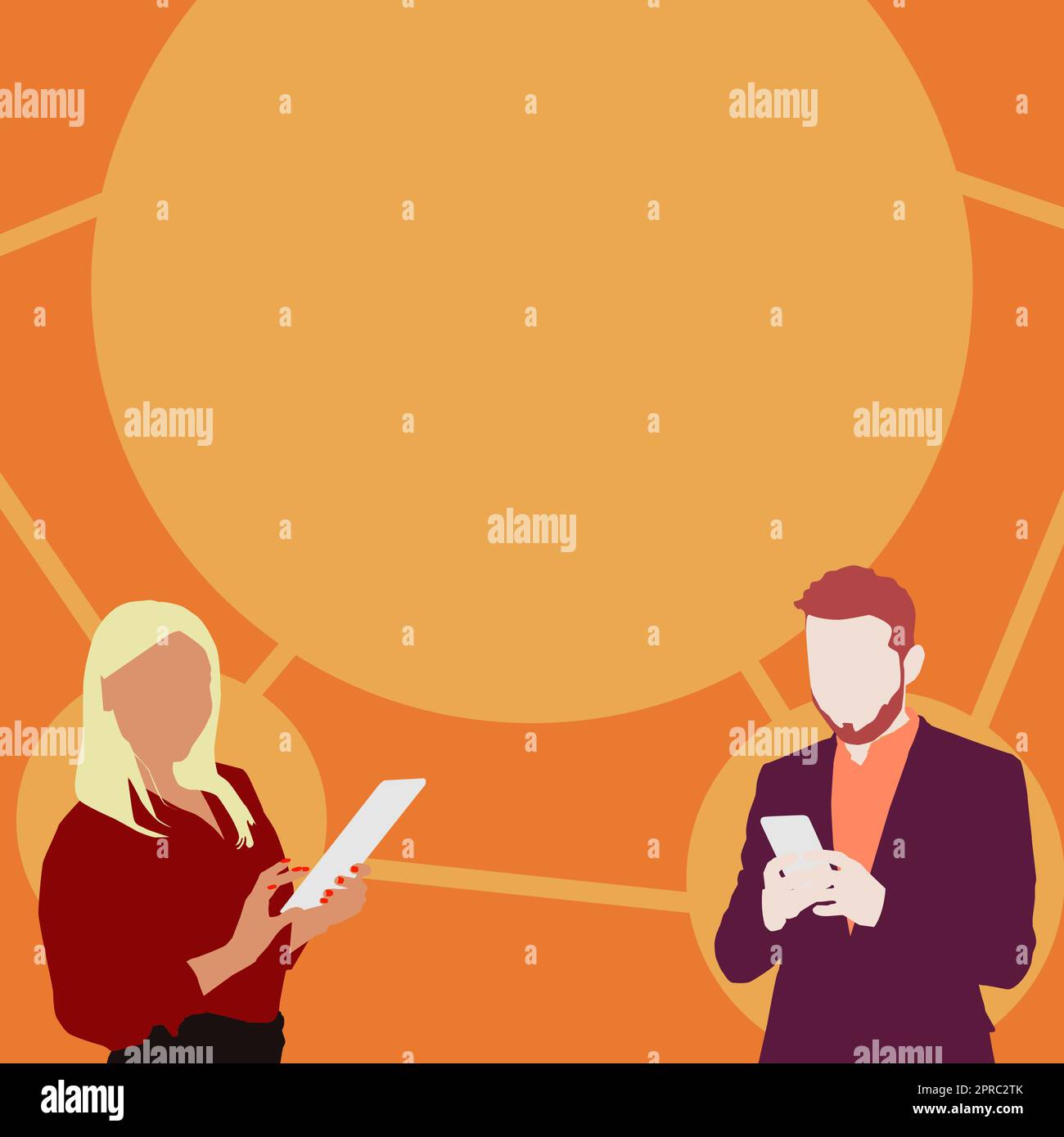 Illustration Of Partners Busy Using Smartphones Searching For New ...