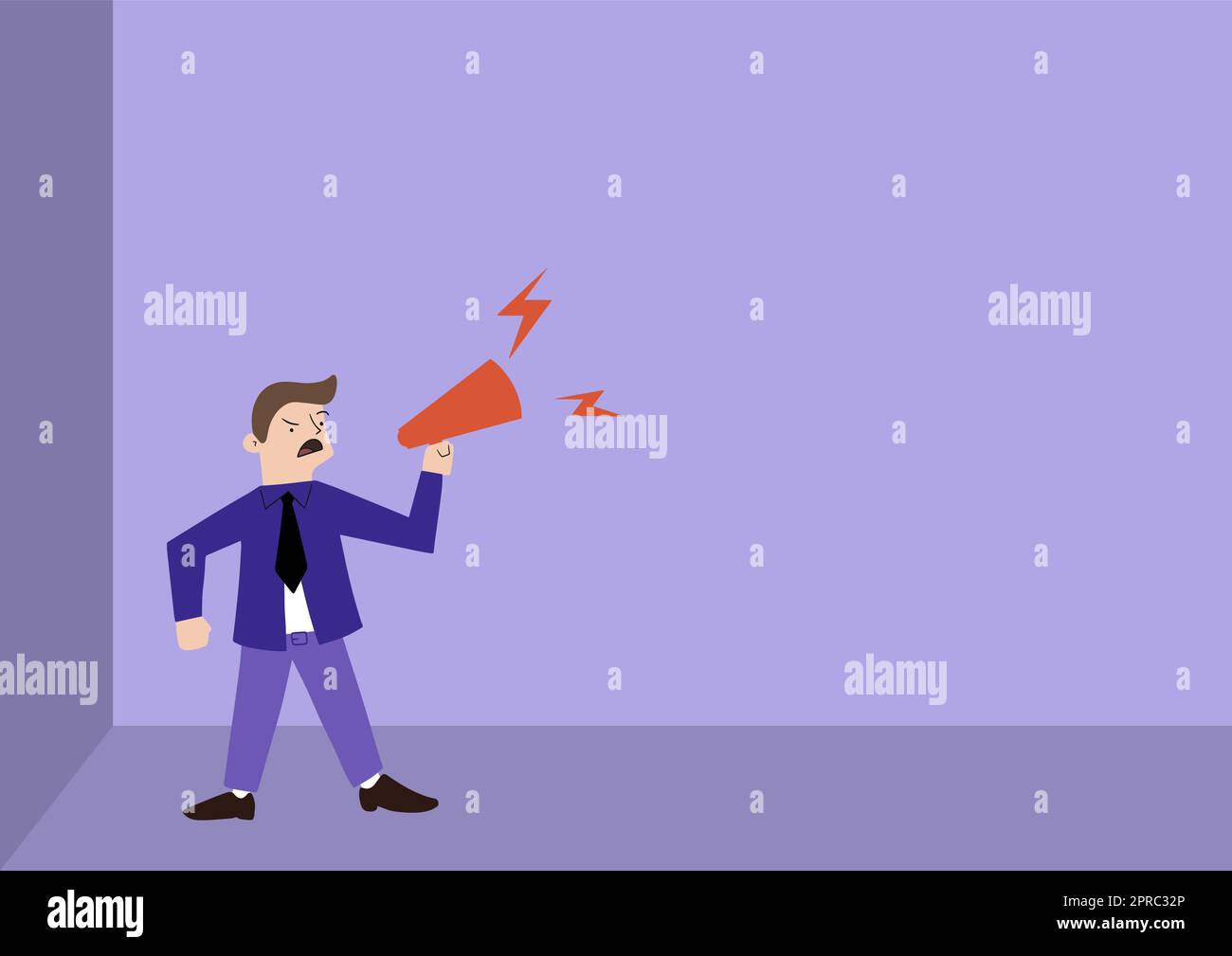 Man Drawing Standing Firmly Shouting Over Megaphone Presenting New ...