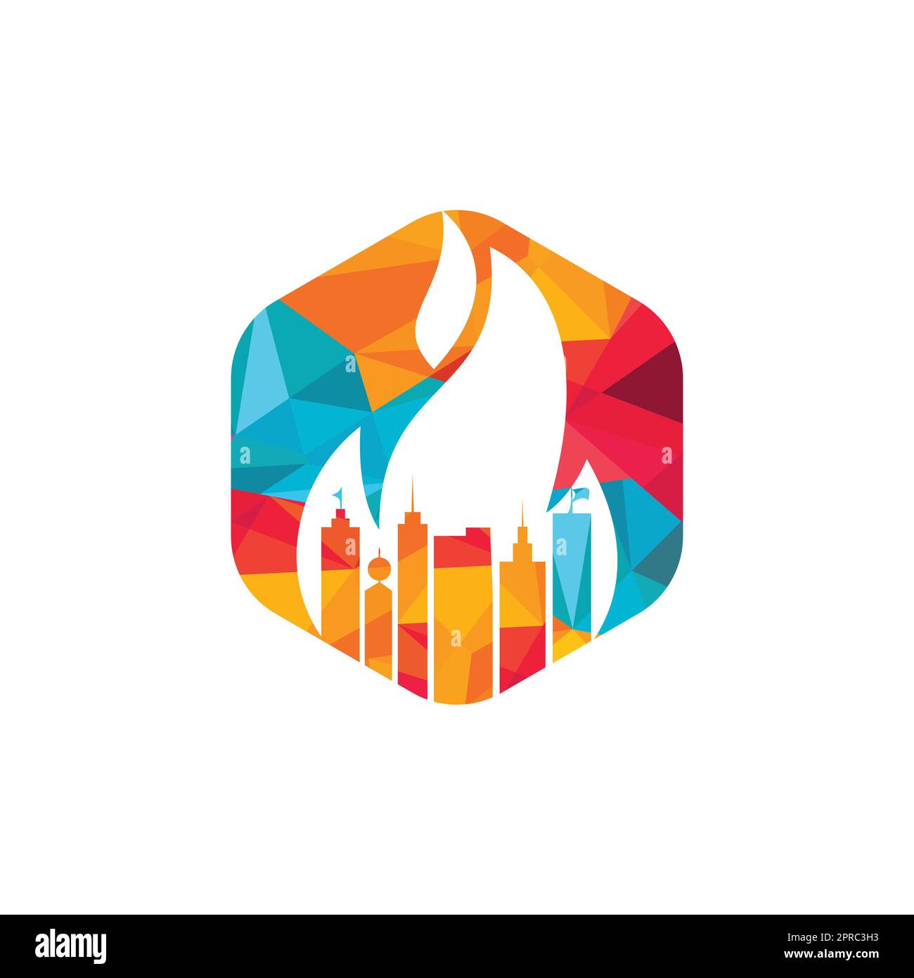 Fire city vector logo design template. Buildings and fire icon design ...