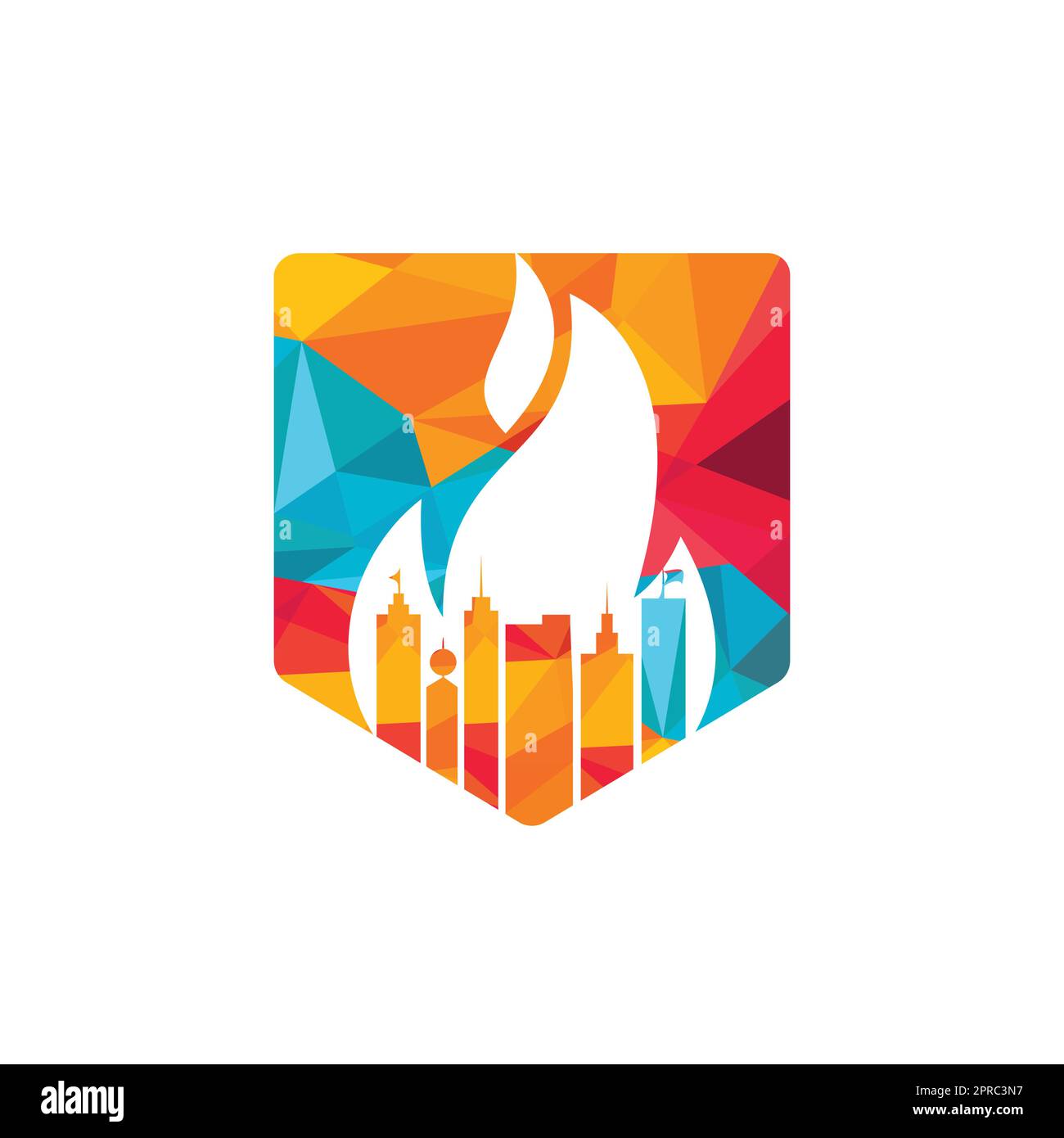 Fire city vector logo design template. Buildings and fire icon design ...