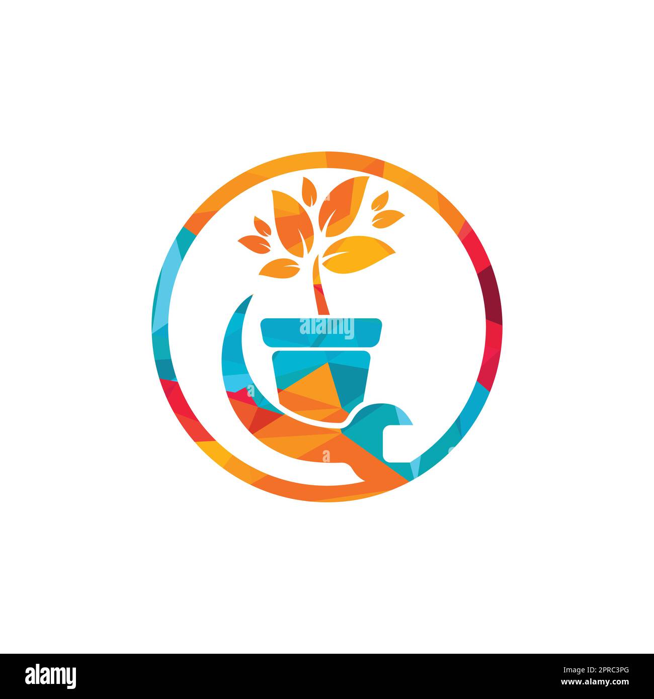 Garden fix vector logo concept. Flower pot and wrench logo icon Stock ...