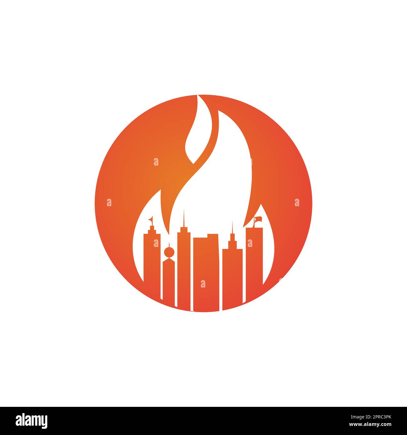 Fire city vector logo design template. Buildings and fire icon design ...