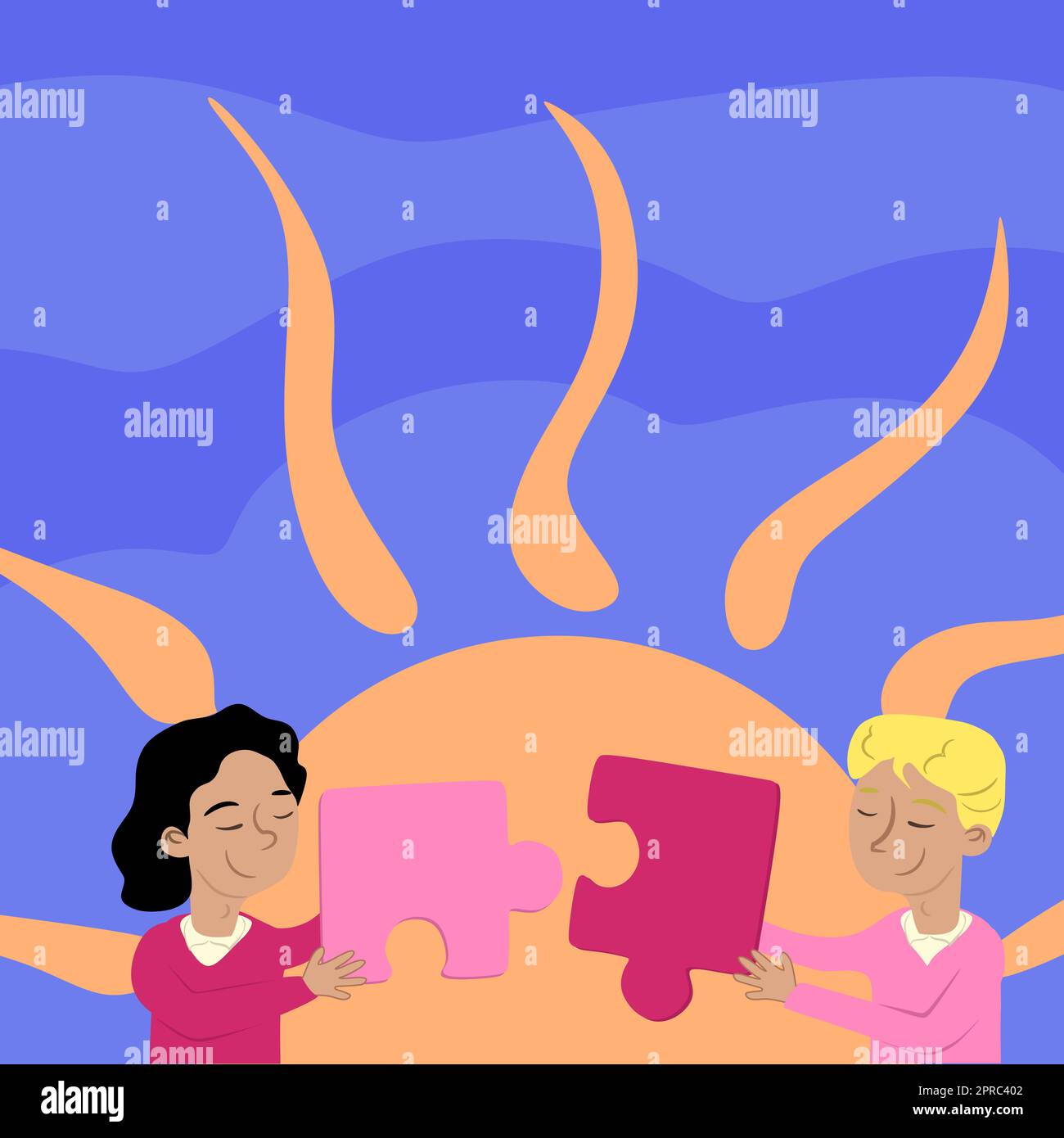 Colleagues Connecting Two Pieces Of Jigsaw Puzzle Together Showing ...