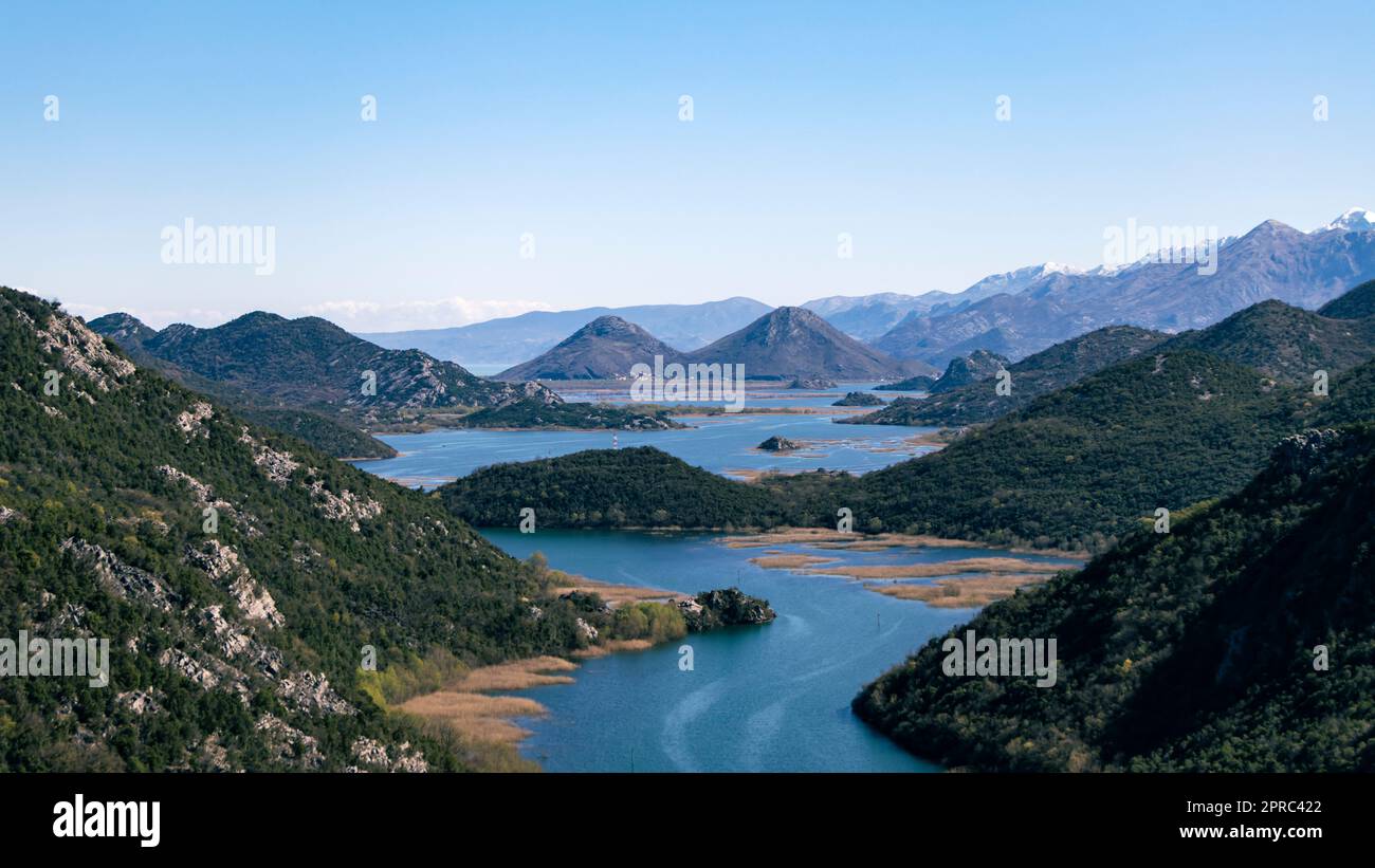 View over rivers winding into Lake Skadar National Park, Montenegro ...
