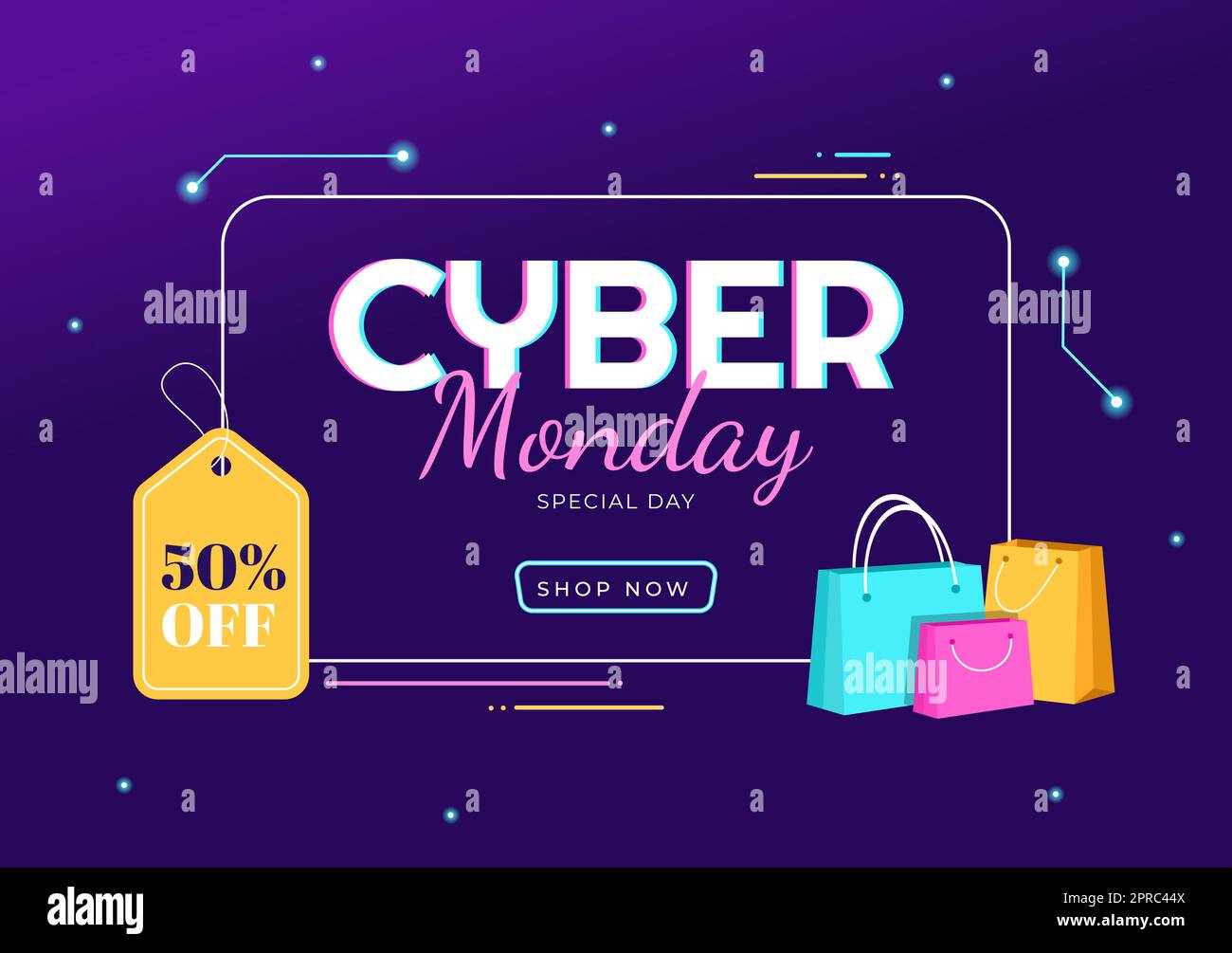Cyber Monday Template Hand Drawn Cartoon Flat Background Illustration ...
