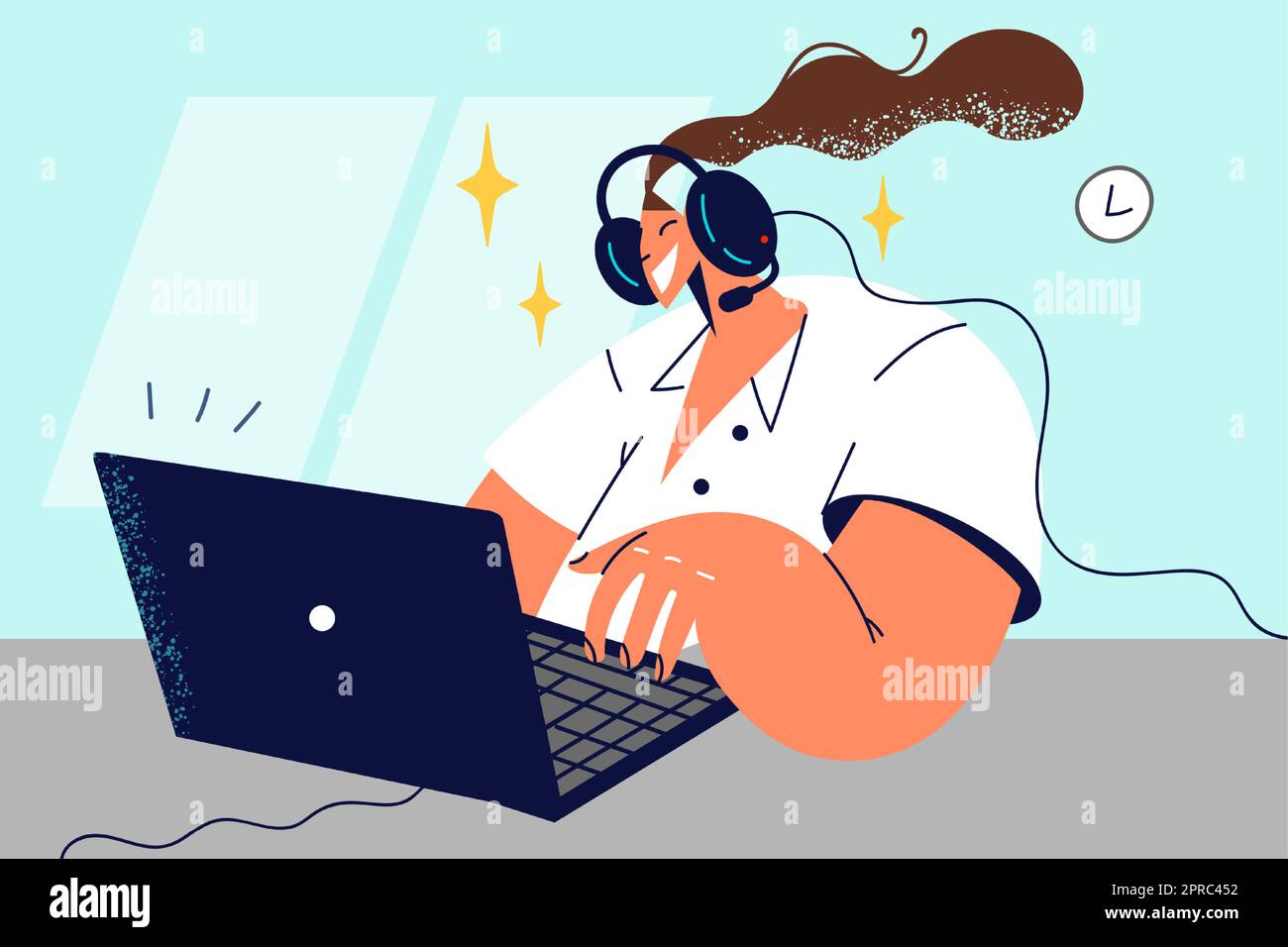 Happy woman laptop headset Stock Vector Images - Alamy
