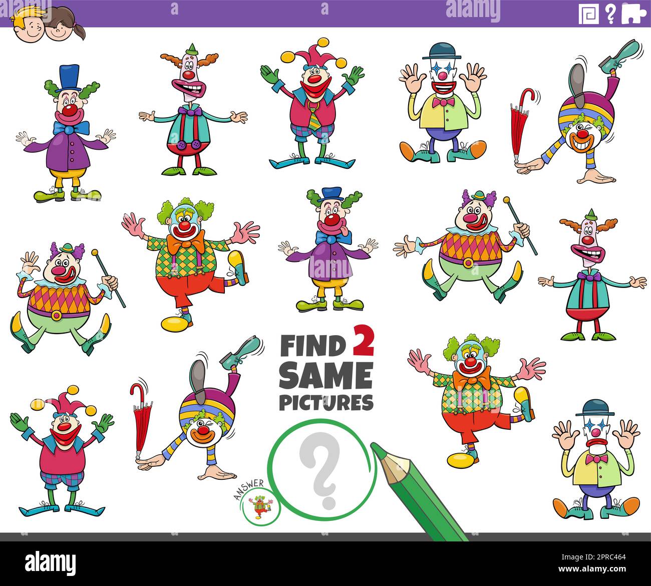 find two same cartoon clown characters educational task Stock Vector ...