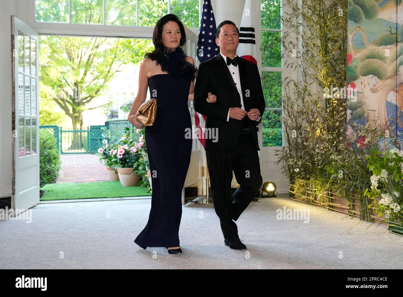 Joe Bae and Janice Bae arrive for the State Dinner with President Joe ...