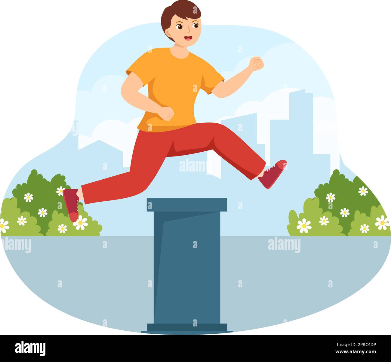 Parkour Sports with Young Men Jumping Over Walls and Barriers in City ...