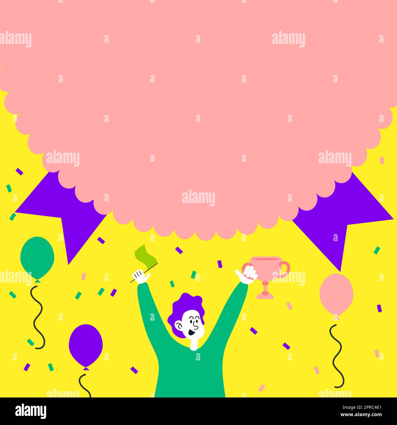Man Holding Trophy Celebrating Performance Surrounded With Balloons ...