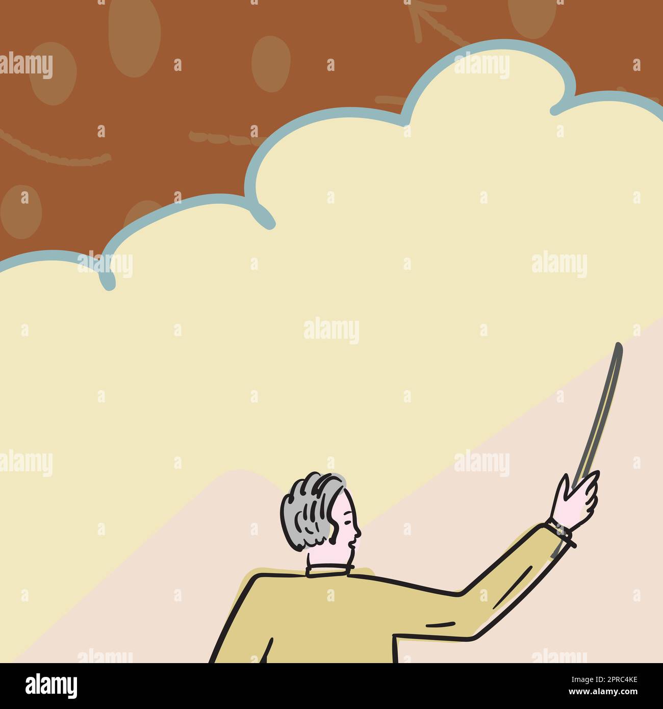 School Instructor Drawing Pointing Stick On Empty Whiteboard With Cloud ...