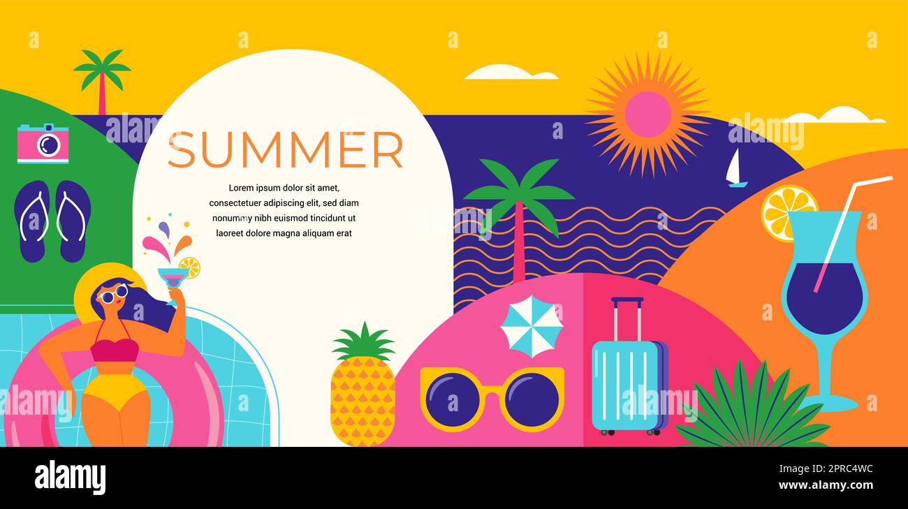 Colorful Geometric Summer Background, poster, banner. Summer time fun ...