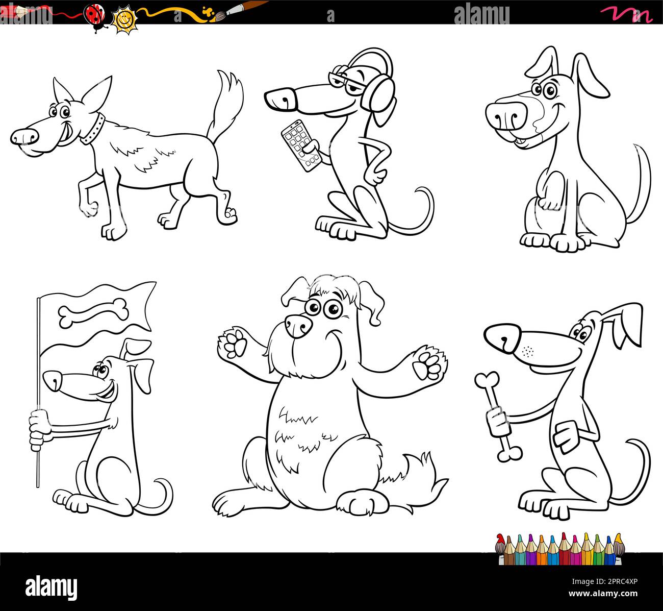 cartoon dogs animal characters set coloring page Stock Vector Image ...