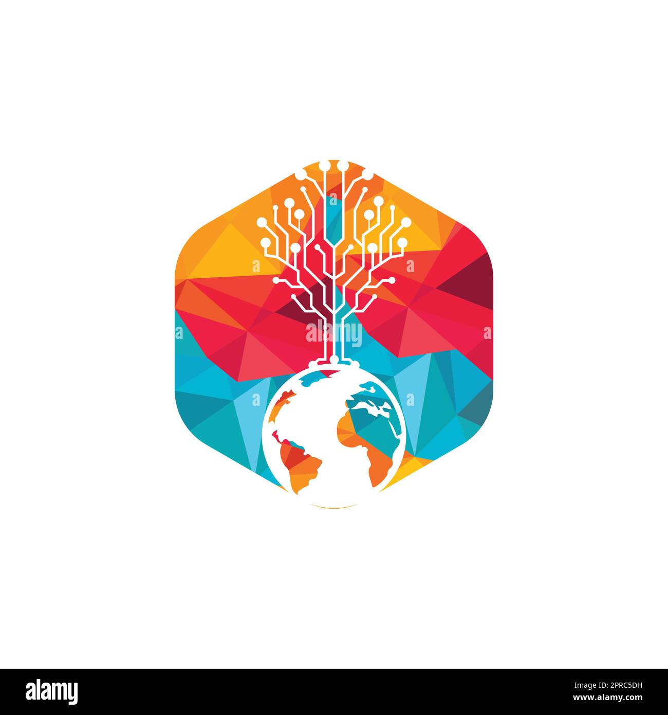 World tech vector logo design template. Globe and tech tree icon design ...