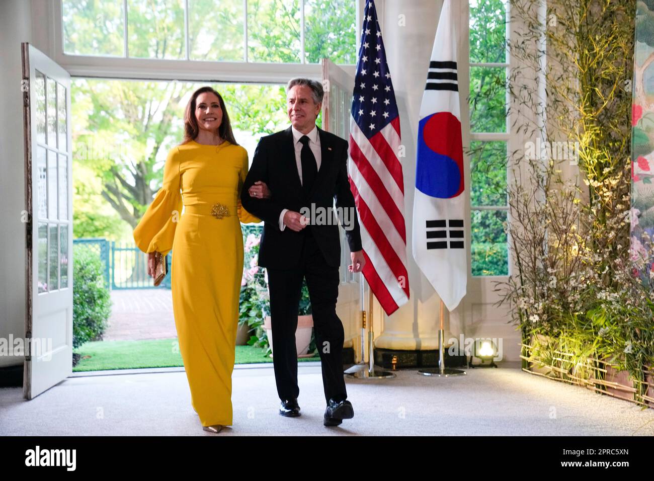 Secretary of State Antony Blinken and his wife Evan Ryan, assistant to the president, arrive for ...