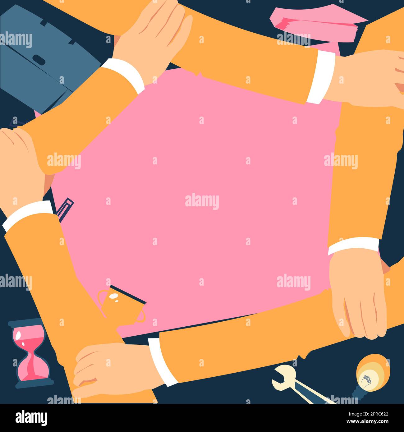 Four Hands Drawing Holding Arm Together Showing Connection Symbol ...