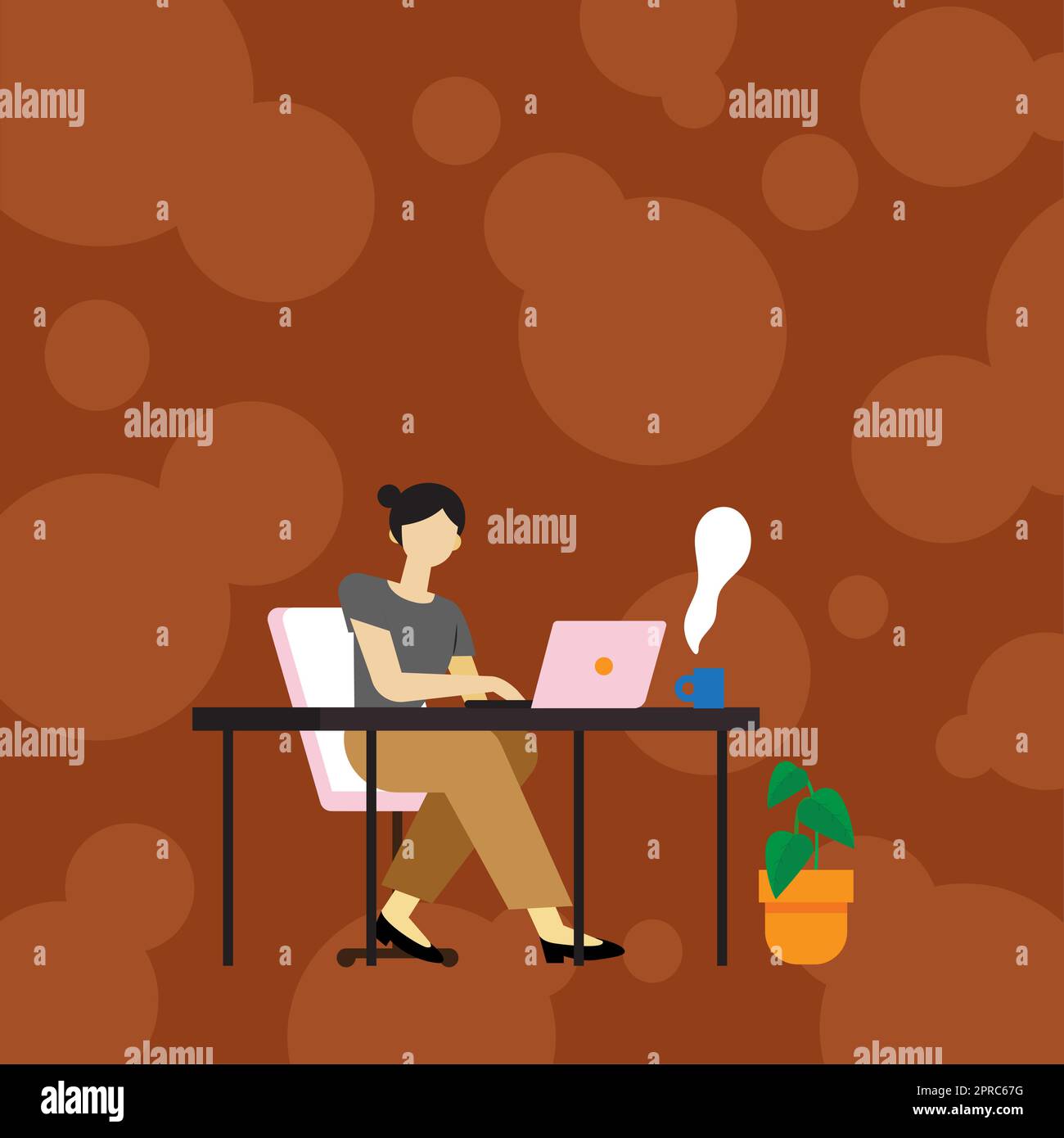 Woman Sitting With Laptop Back View Actively Accomplishing Work From ...