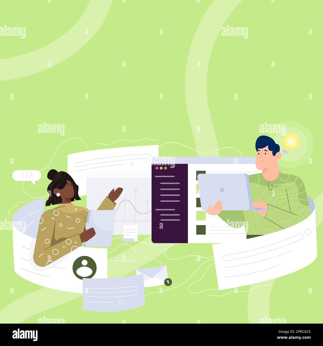 Illustration Of Couple Speaking In Chat Cloud Exchanging Messages ...