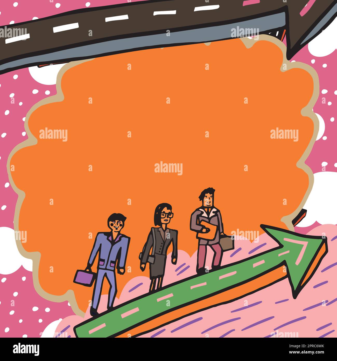 Illustrated Business Team Climbing With Arrows Around And Important ...