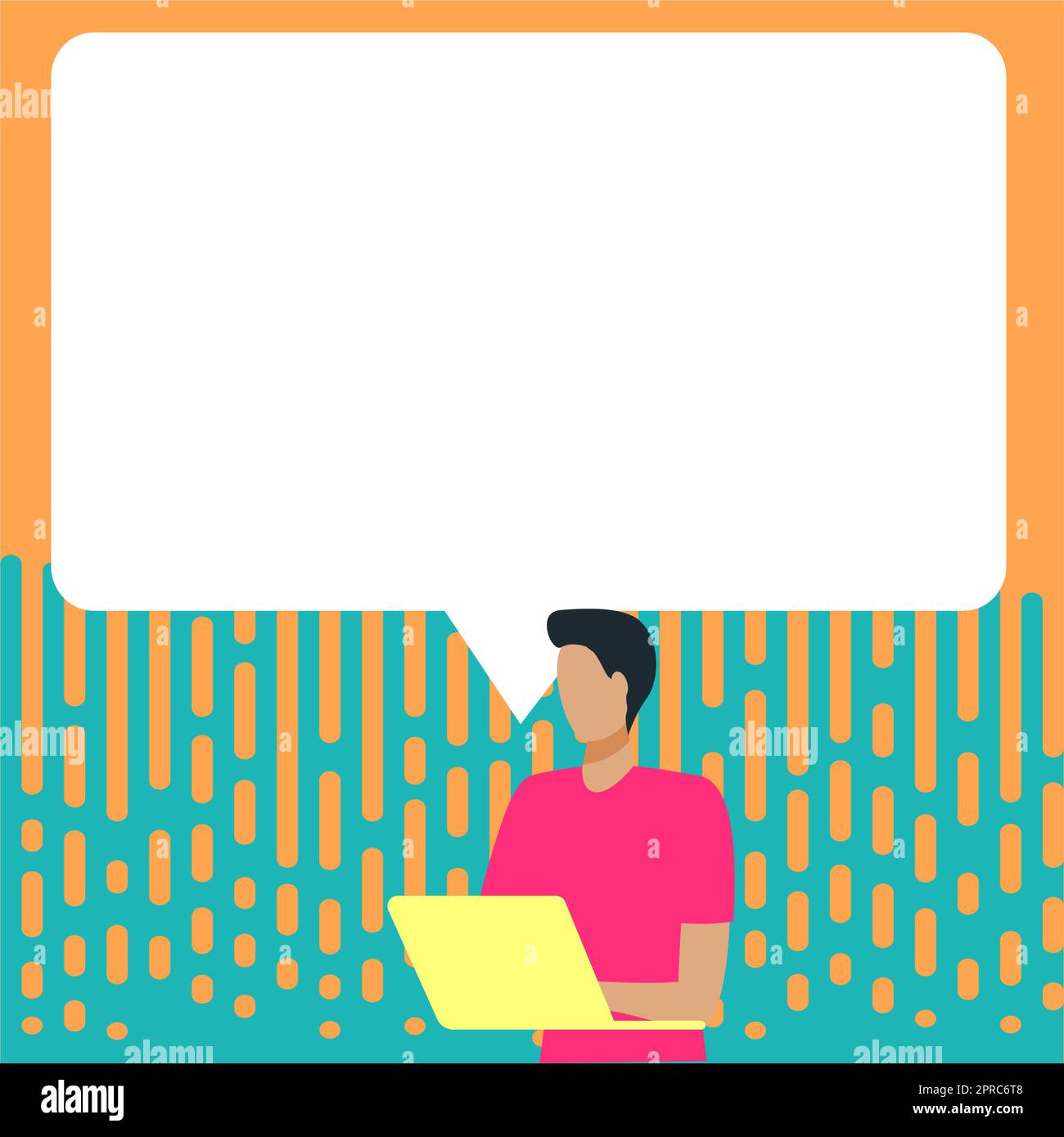 Presenter With Conversation Bubble Showing New Announcement. Colleague Speech Balloon Presenting ...