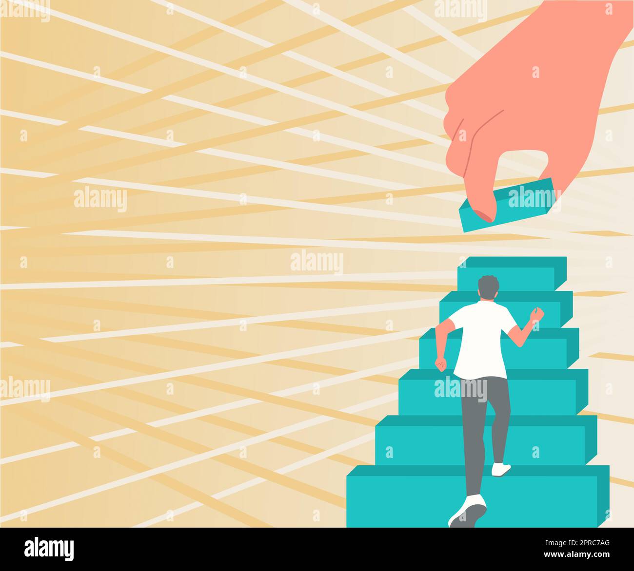 Gentleman Climbing Up Stair Case Trying To Reach Goals Hand Helping ...